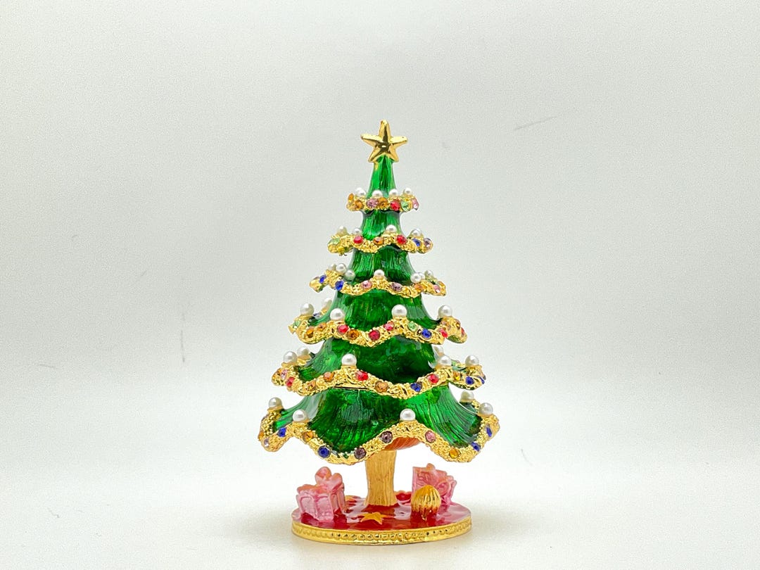 Christmas Tree Trinket Box - Faberge Style Jewelry Box - Pearl & Jewel ...