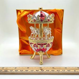 Carousel Jewelry Box - Faberge Style Trinket Box - Jewel & Pearl ...