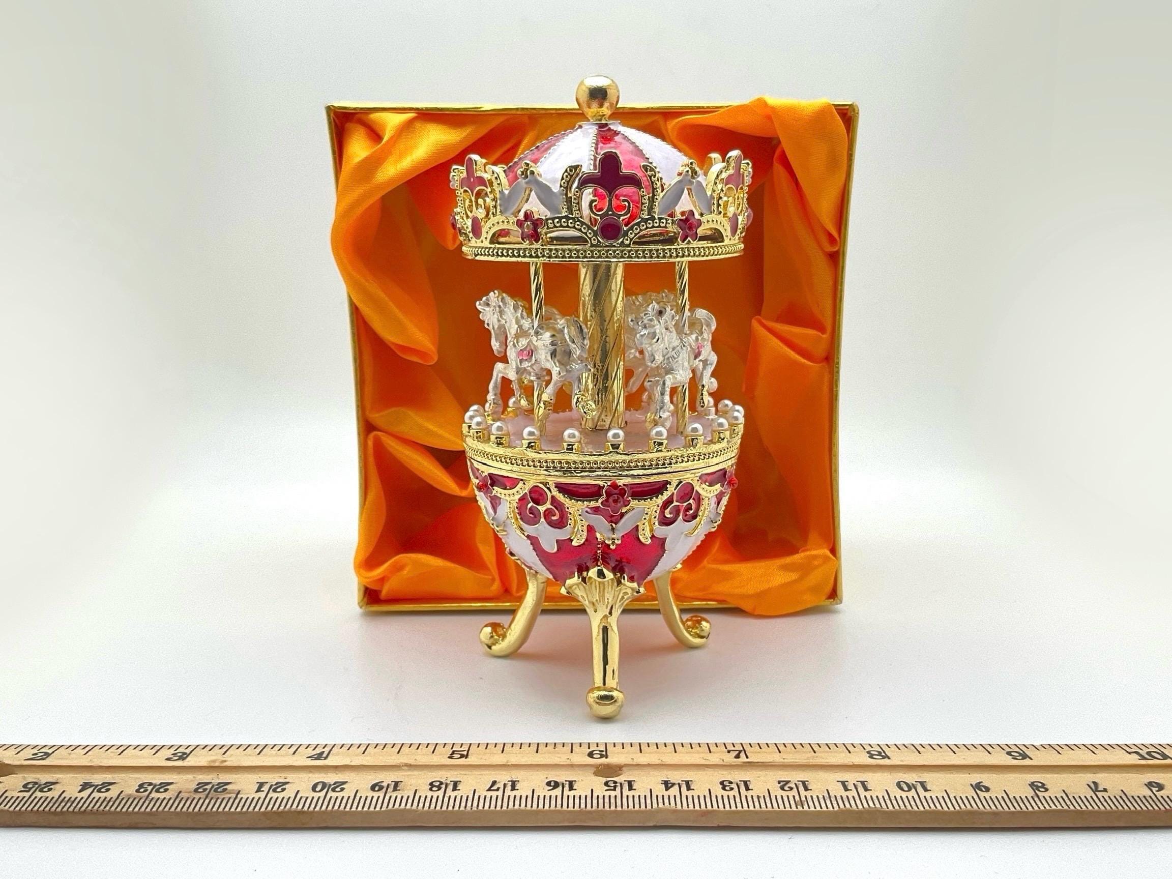 Carousel Jewelry Box - Faberge Style Trinket Box - Jewel & Pearl ...