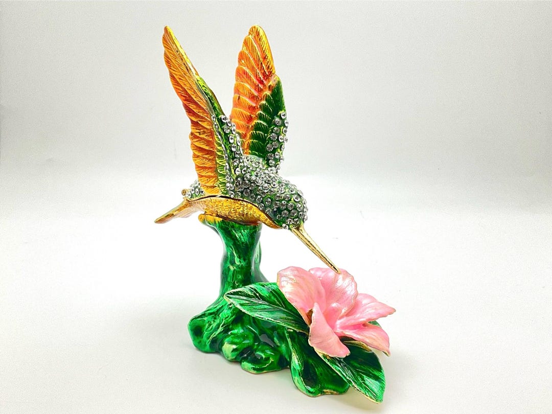 Hummingbird & Flower Jewelry Box | Faberge Egg Style | Green/golden ...