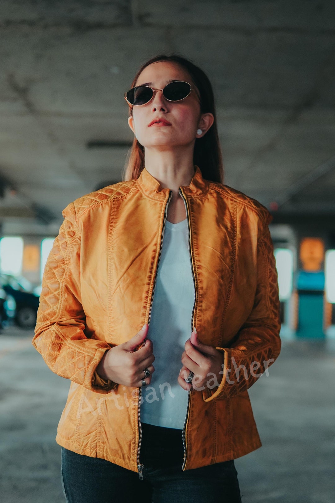 Women's Yellow Leather Jacket Vintage Yellow Leather Jacket for Women ...