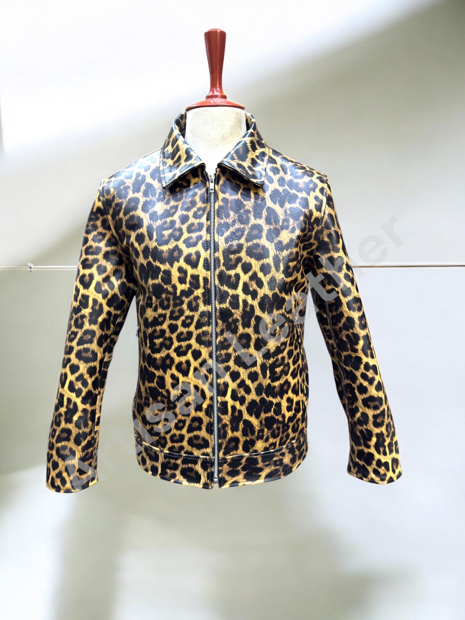 Men’s Leopard Print Leather Jacket Cheetah Print Fashion Leather Jacket ...