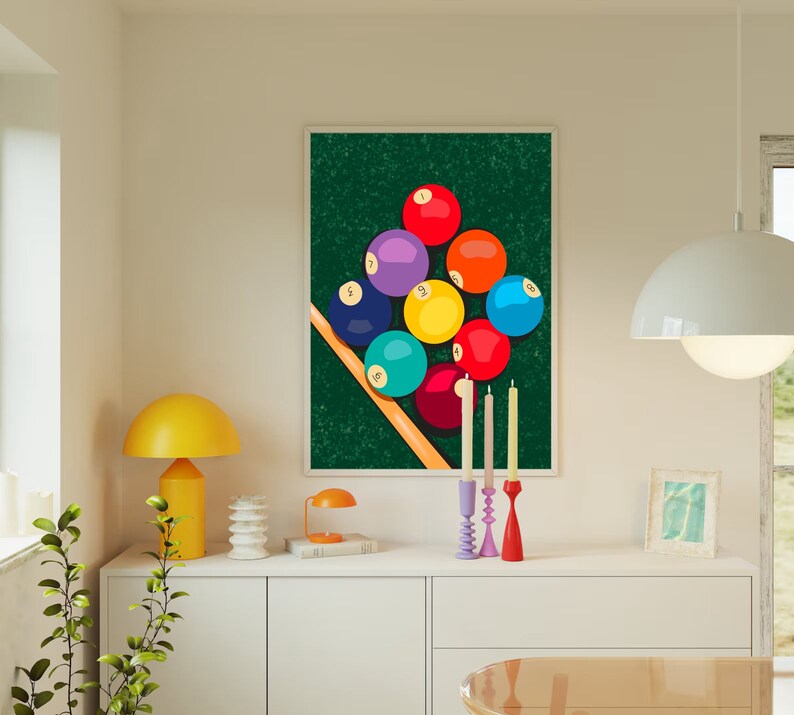 Vintage Pool Table Print Retro Hand Drawn Wall Art Instant Printable ...