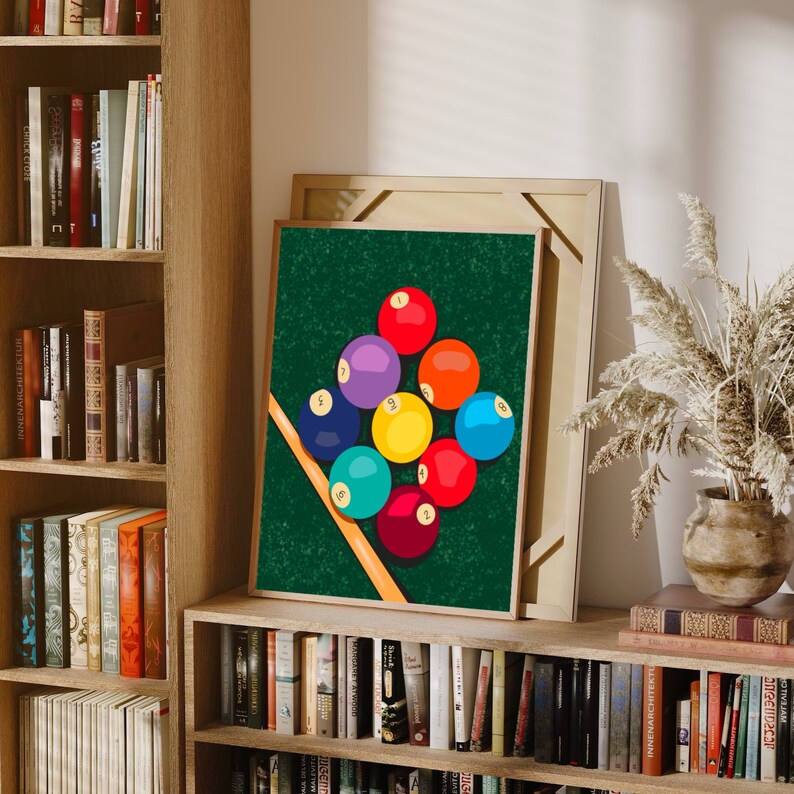 Vintage Pool Table Print Retro Hand Drawn Wall Art Instant Printable ...