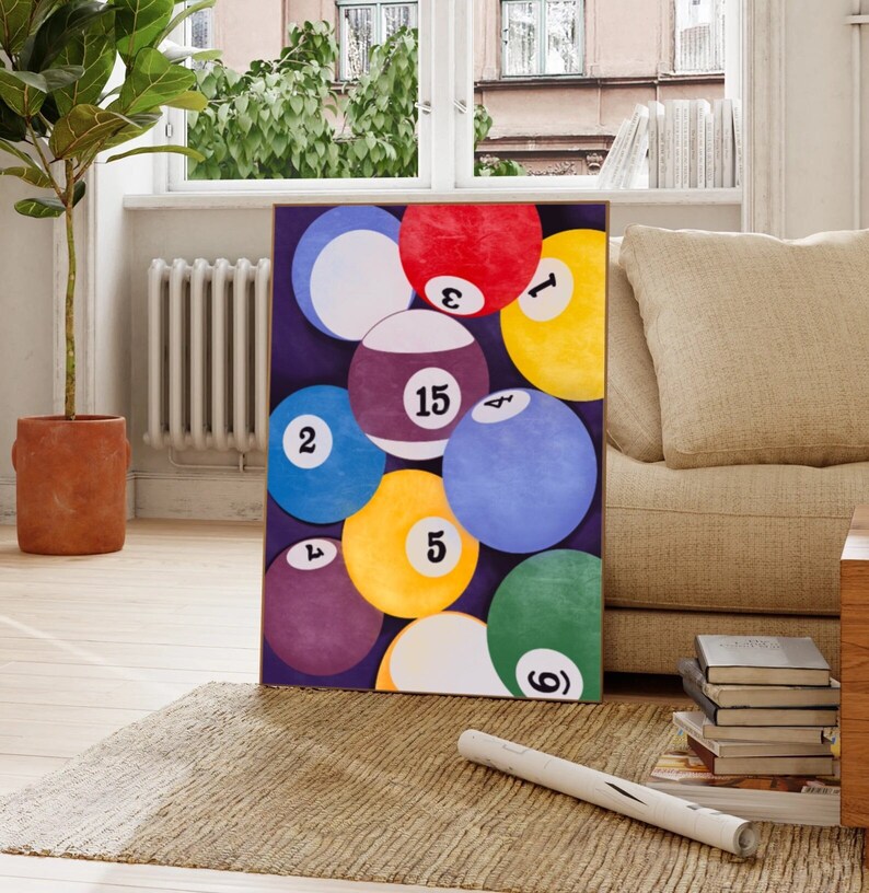 Retro Pool Table Print Vintage Hand-drawn Wall Art Printable Wall Art ...