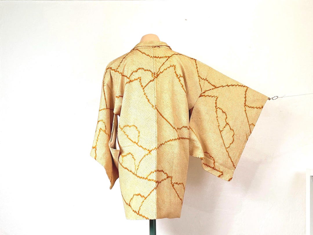 Vintage Japanese Haori – No.155 | Mid-length Mustard Yellow Shibori ...