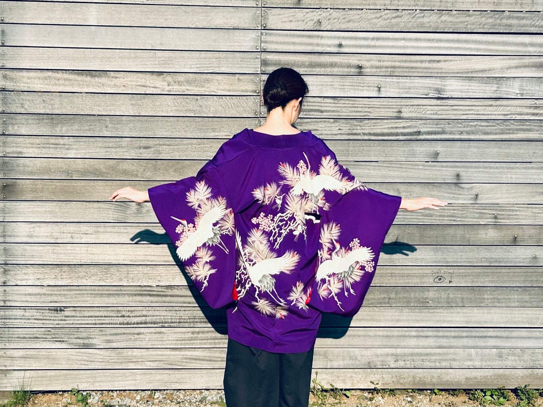 No. 11 Japanese Antique Kimono, Haori. Pure Sirk. Color Purple.cherry ...