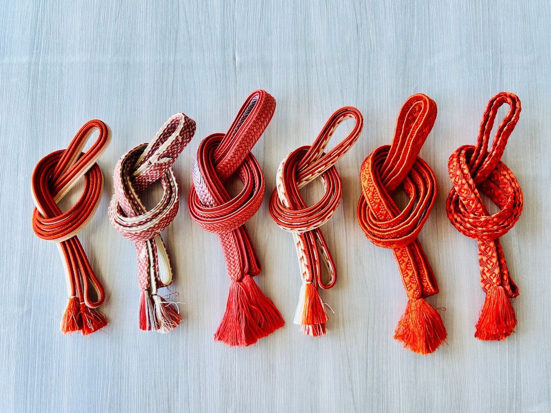 Vintage Japanese Obijime – No.15 | Orange-vermilion Flat Silk Cord With ...