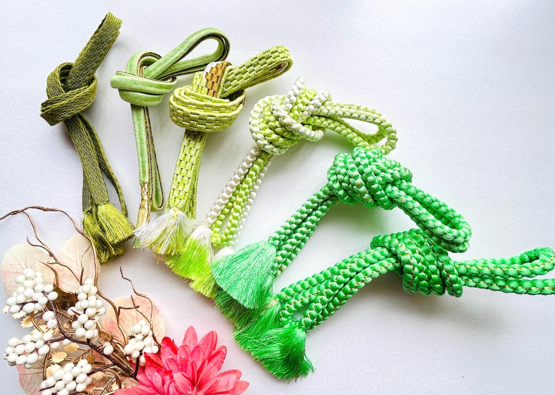 Vintage Japanese Obijime – No.41 | Light, Moss & Pastel Green Silk Cord ...