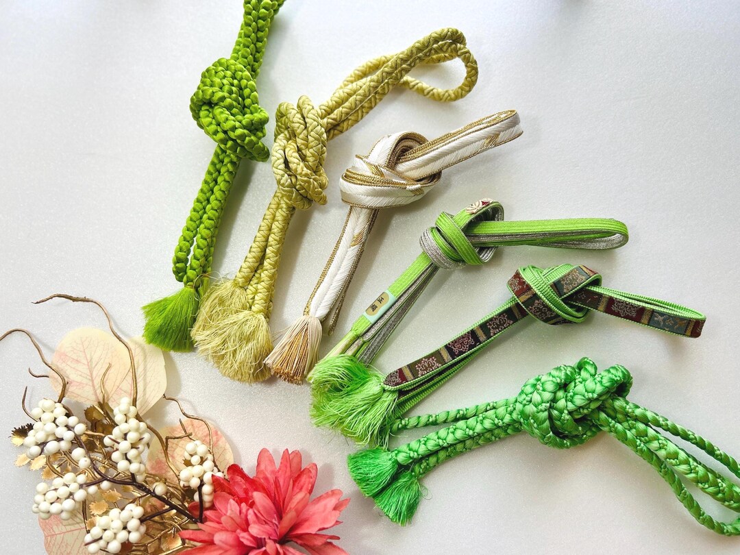 Vintage Japanese Obijime No.47 – Spring Green & Subtle Metallic Tones ...