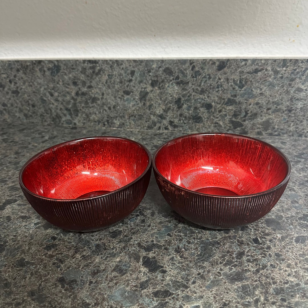 Ruby Red Textured Glass Bowls, Set of Two - Etsy