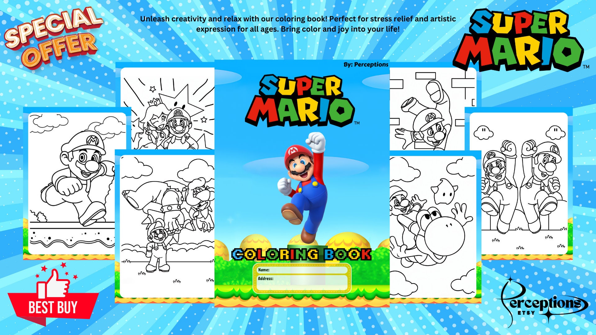Super Mario Coloring Book for Kids 34 Pages PDF Print - Etsy