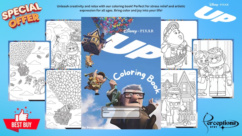 UP Animation Cartoon Coloring Book for Kids PDF Print - Etsy