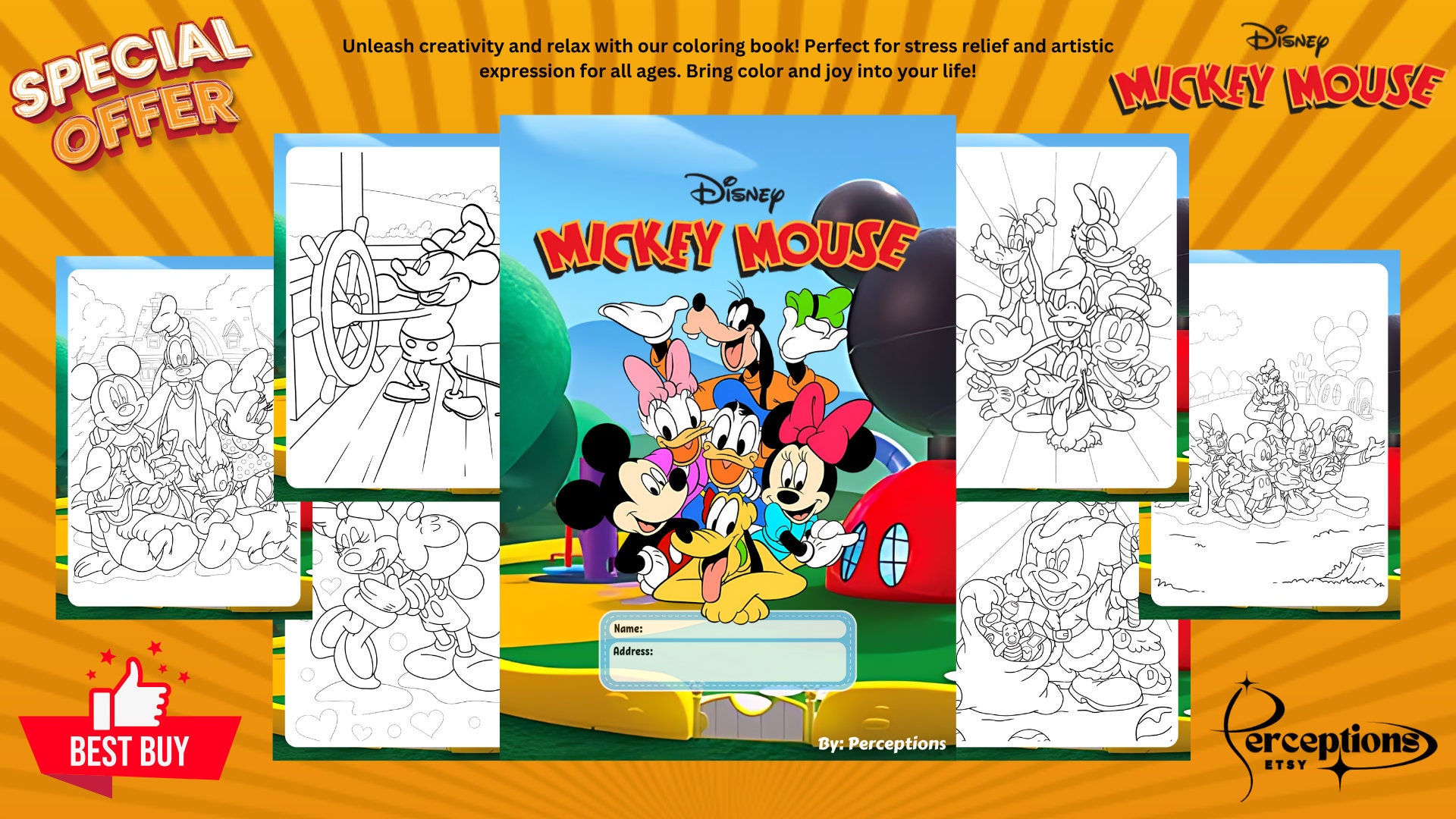 Mickey Mouse Coloring Book for Kids 32 Pages PDF Print - Etsy