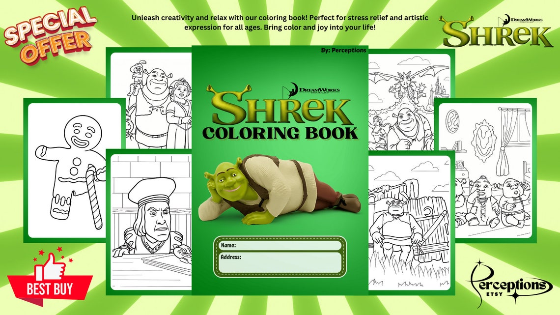 Shrek Coloring Book for Kids and Adults 34 Pages PDF Print - Etsy