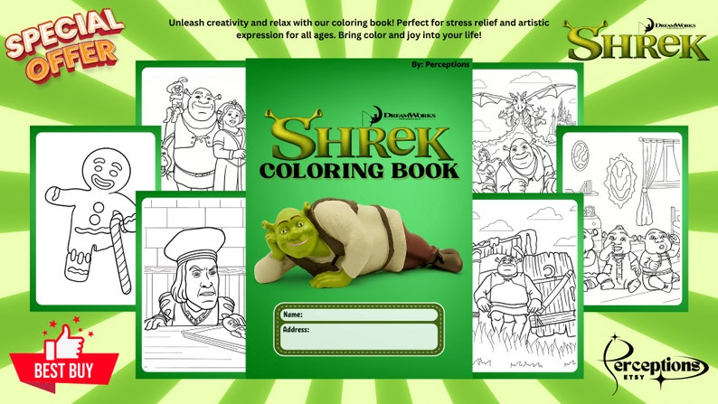 Shrek Coloring Book for Kids and Adults 34 Pages PDF Print - Etsy