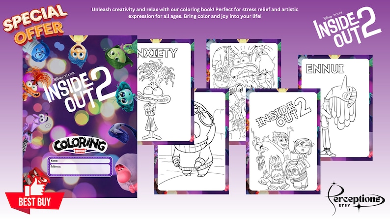 Inside Out 2 Coloring Book for Kids 21 Pages PDF Print - Etsy