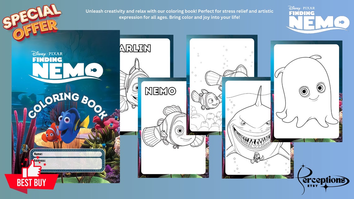 Finding Nemo Coloring Book for Kids 20 Pages PDF Print - Etsy