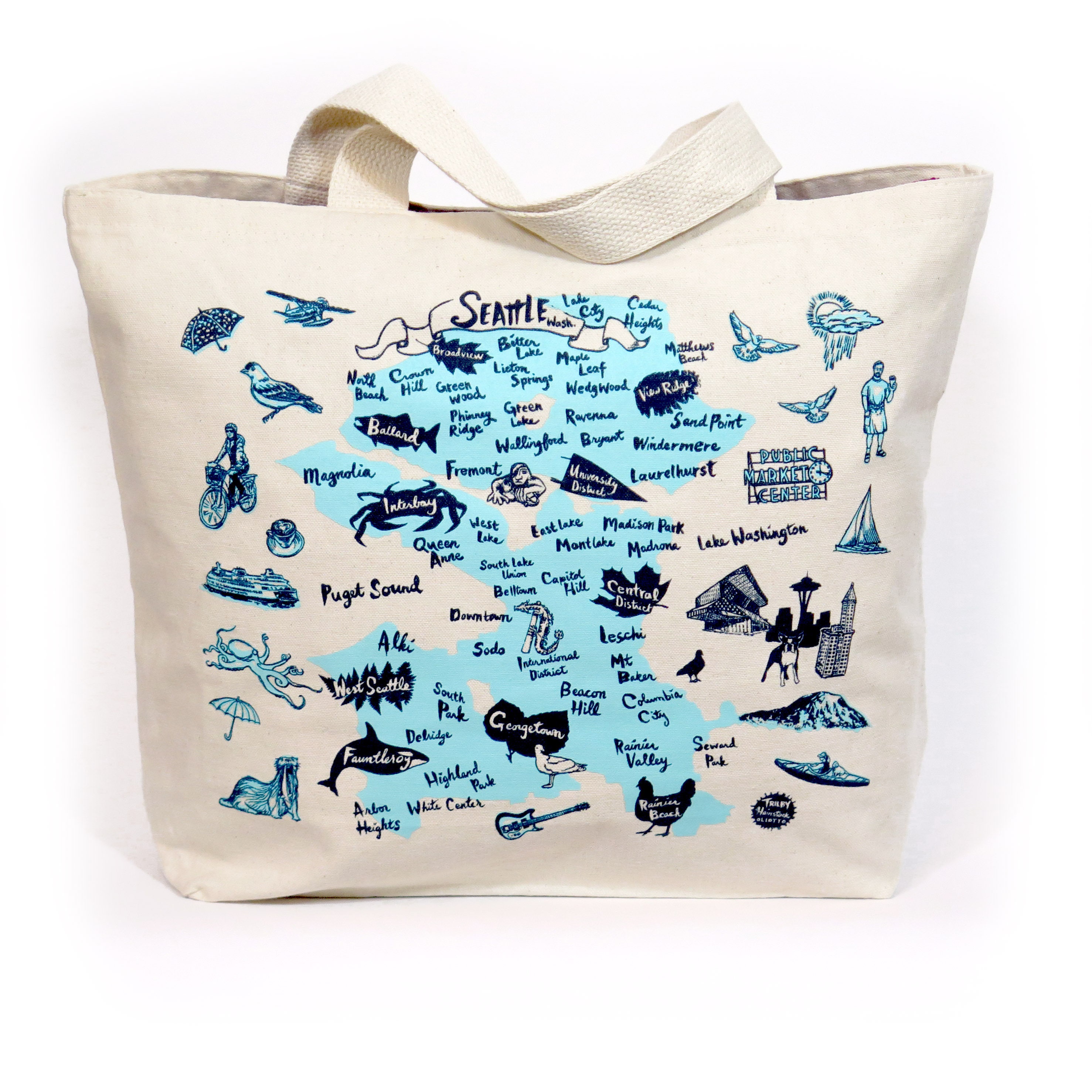 Seattle Neighborhood Screen Print Canvas Tote Bag - Etsy