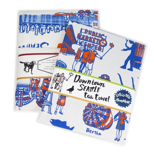 Downtown Seattle Retro Toile Neighborhood Tea Towel White - Etsy