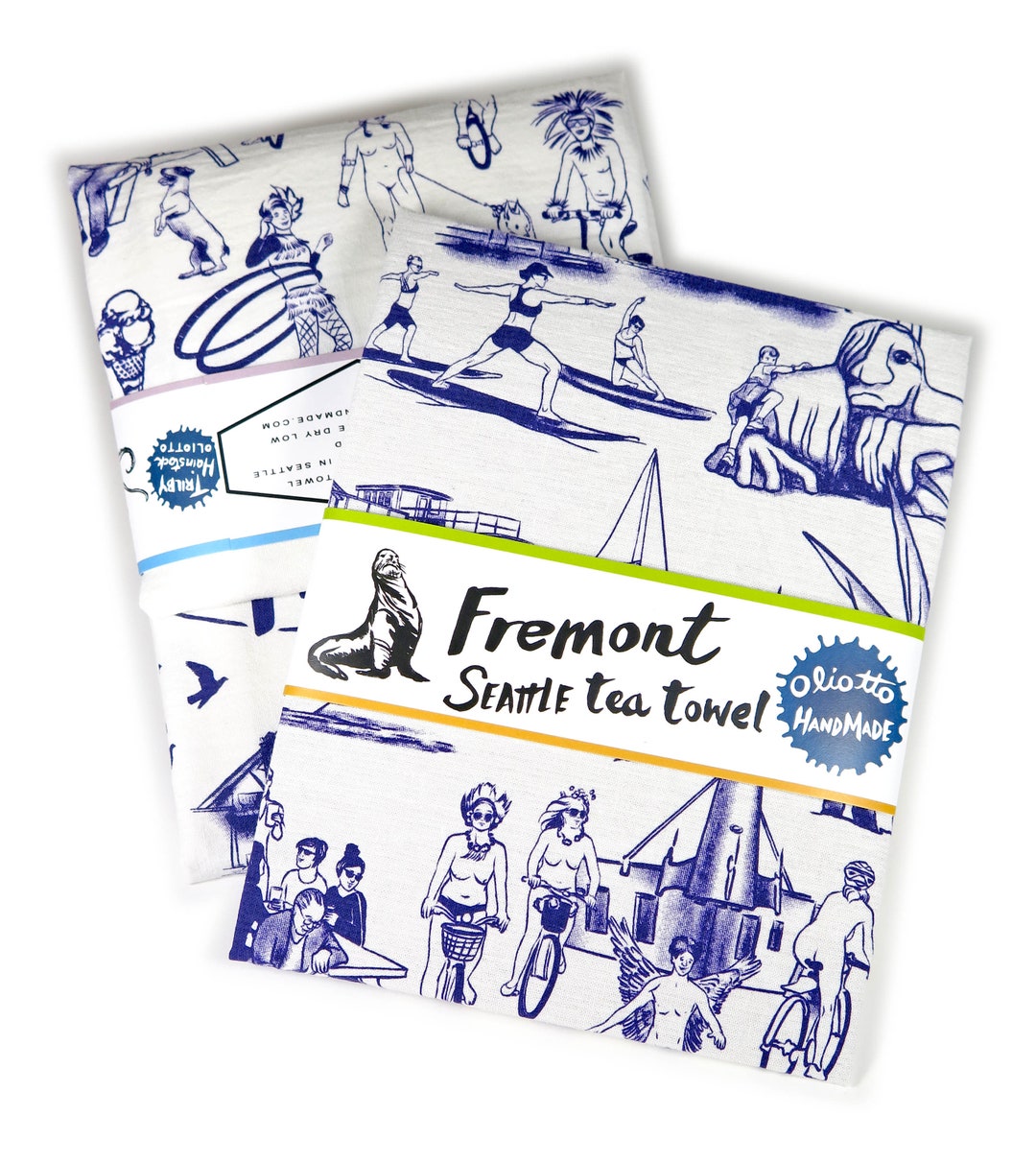 Tea Towel Fremont Seattle Neighborhood Purple on White Flour Sack 100% ...