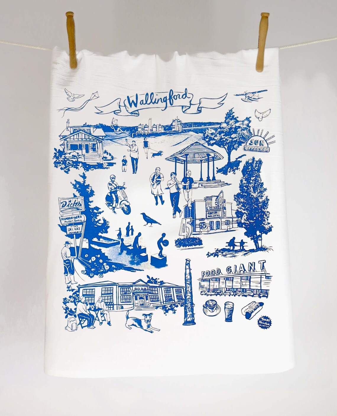 Wallingford Tea Towel Seattle Neighborhood Souvenir Silk Screen OLIOTTO ...