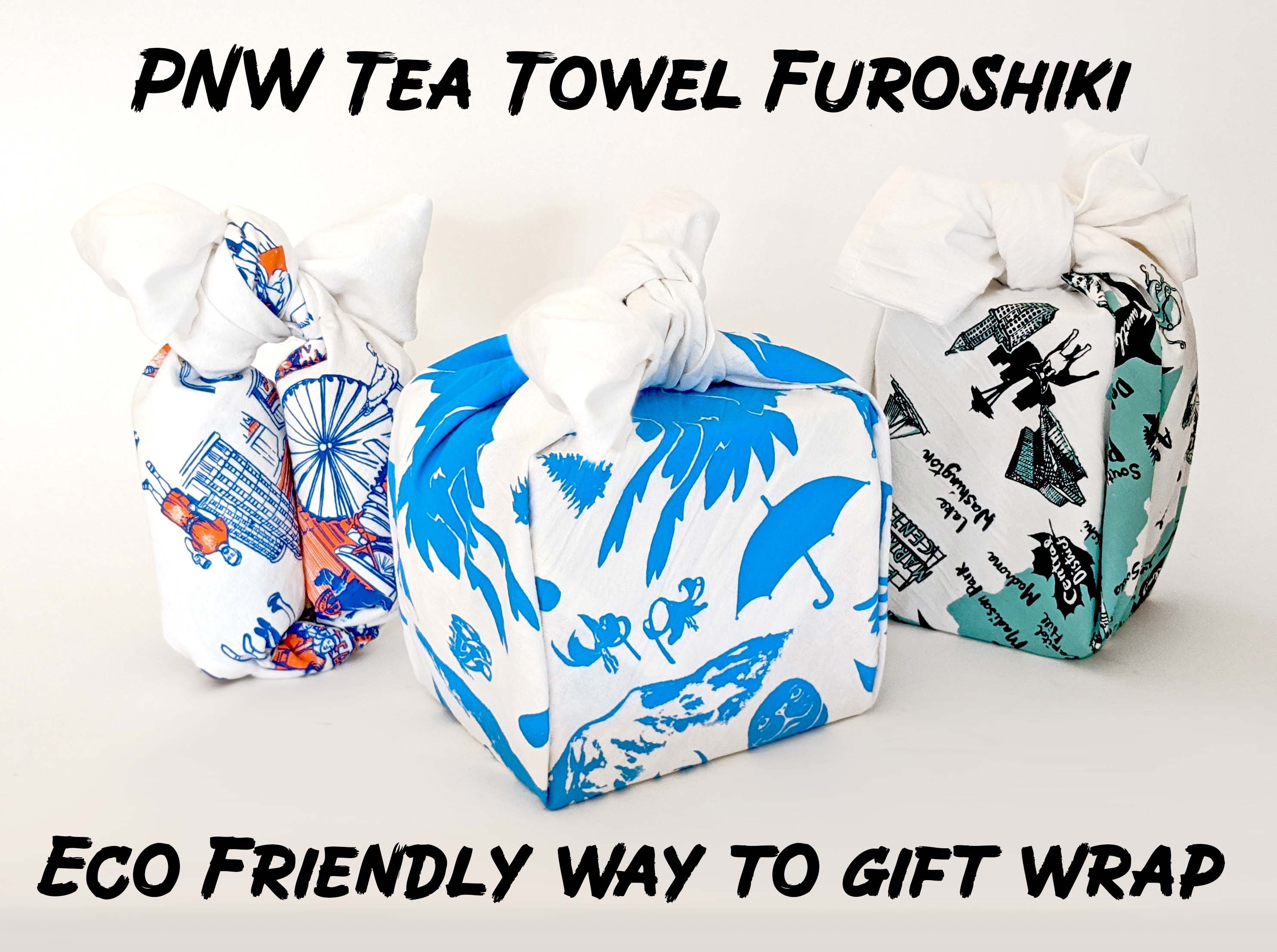 Tea Towel Fremont Seattle Neighborhood Purple on White Flour Sack 100% ...