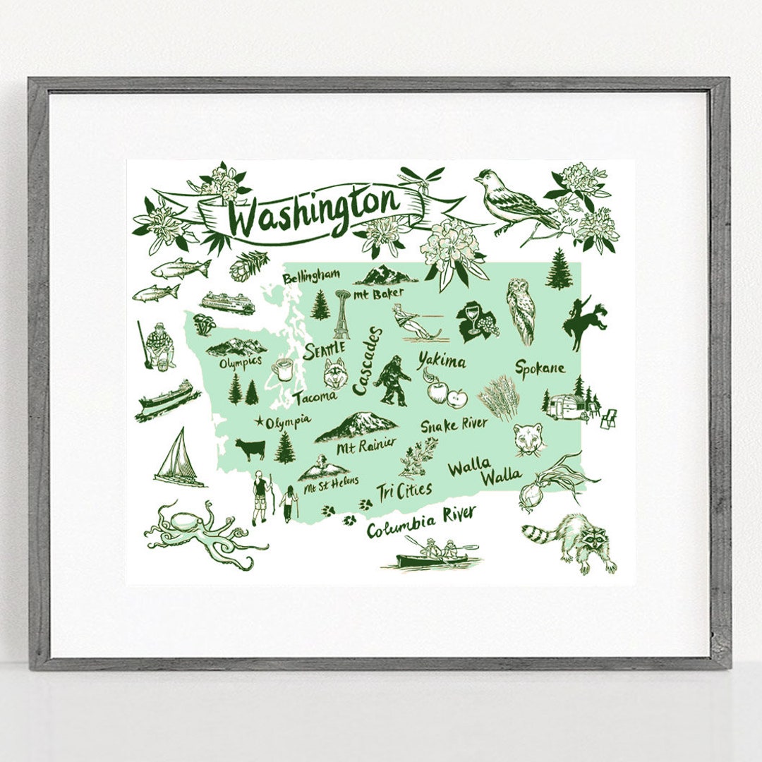 Washington State Print - Etsy
