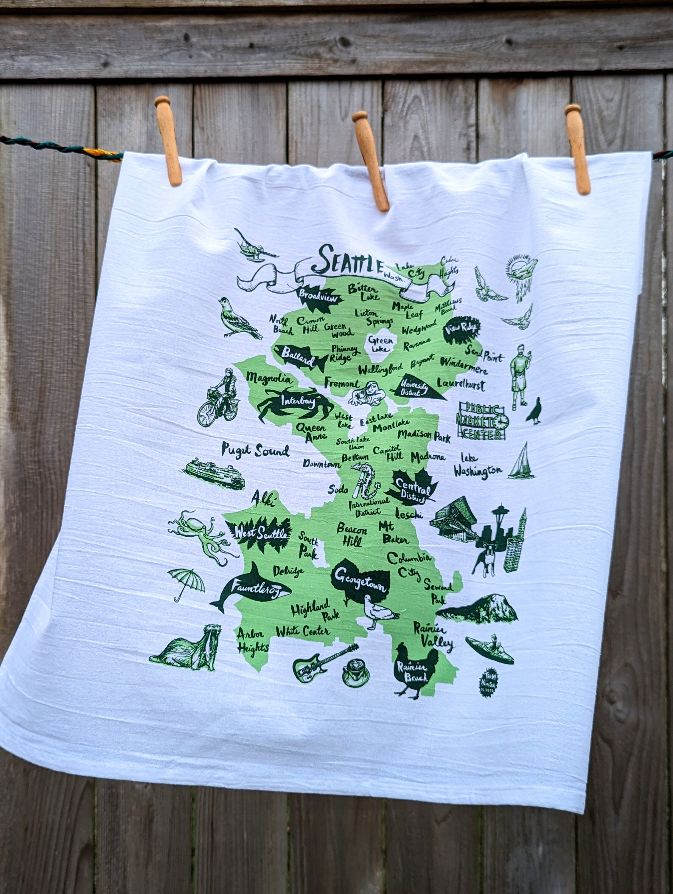 Limited Edition Olympic Peninsula Tea Towel on White 100% Cotton Flour ...