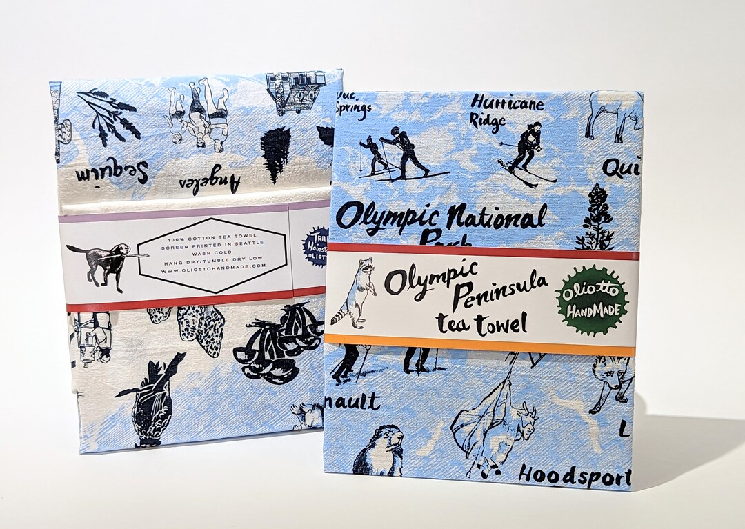 Limited Edition Olympic Peninsula Tea Towel on White 100% Cotton Flour ...