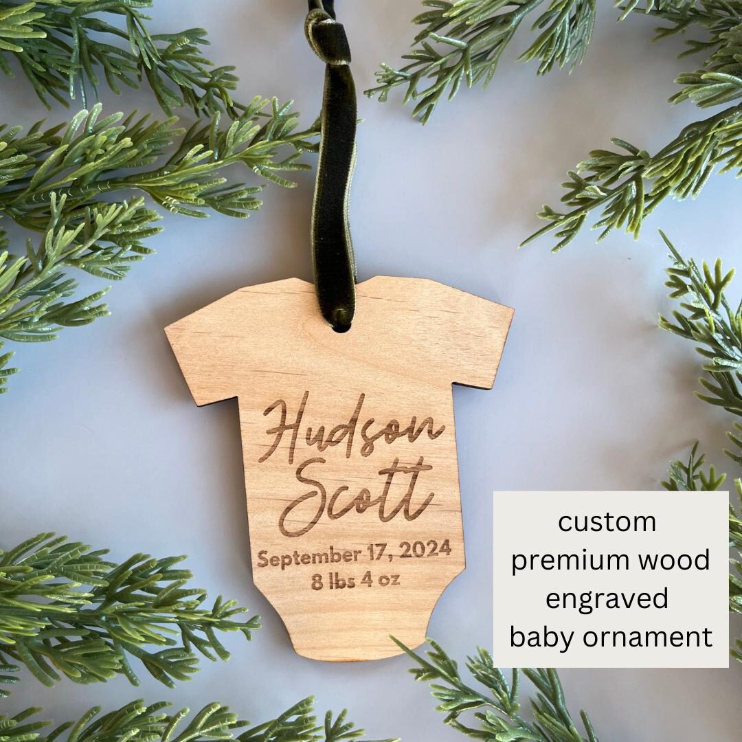 WOODEN CUSTOM New Baby Engraved Ornament. Personalized Baby Gift ...