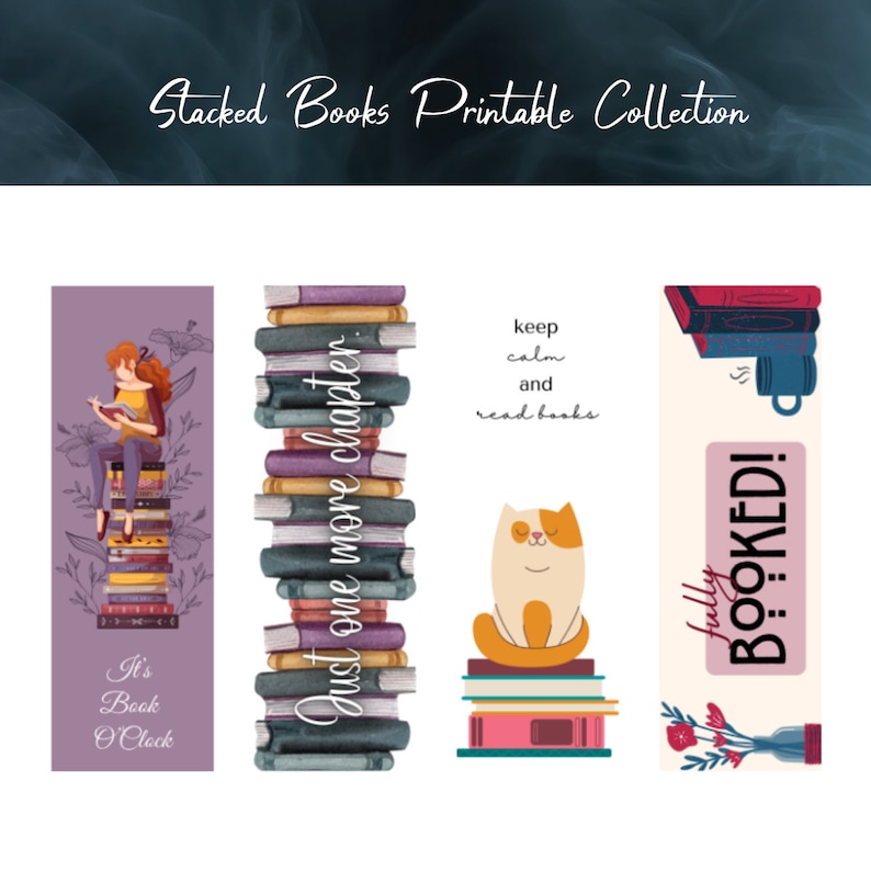 Stacked Book Collection - Printable Bookmarks for Book Lovers - Etsy