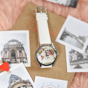 World Map Watch - Women Watches - Leather Watch - Men's Watch ...