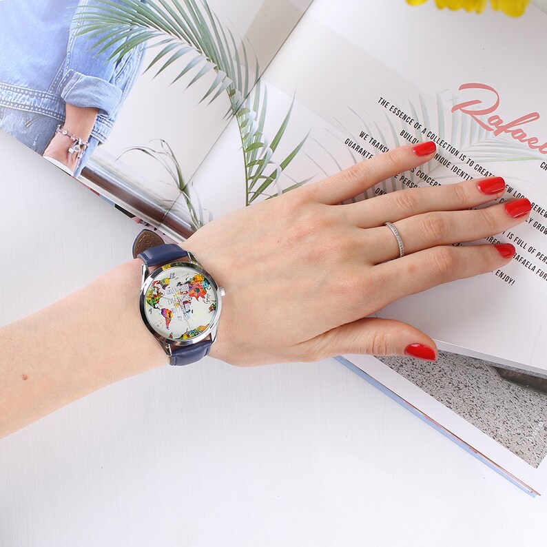 World Map Watch - Women Watches - Leather Watch - Men's Watch ...