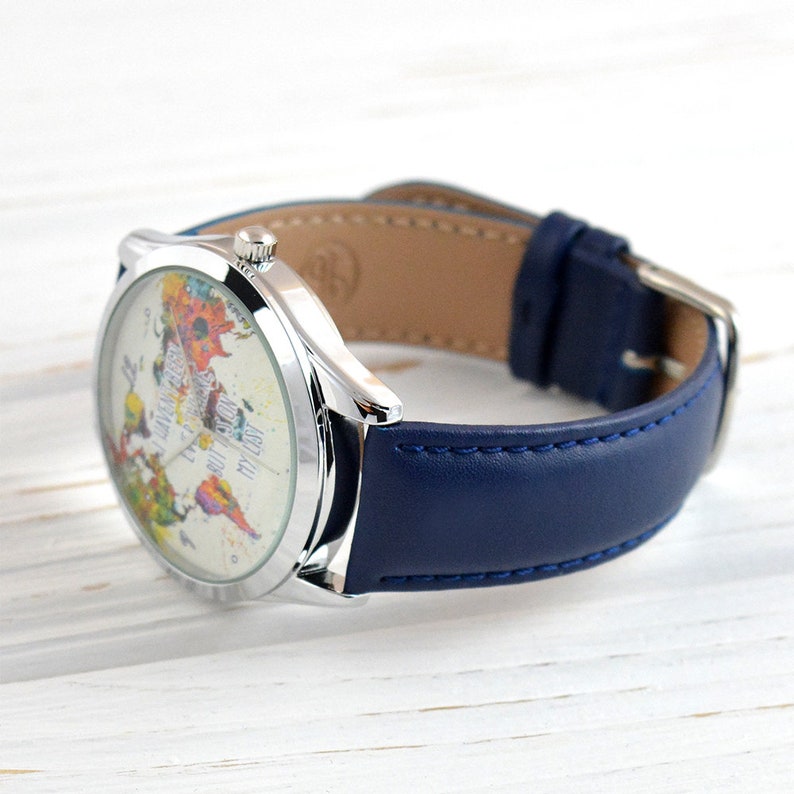 World Map Watch - Women Watches - Leather Watch - Men's Watch ...