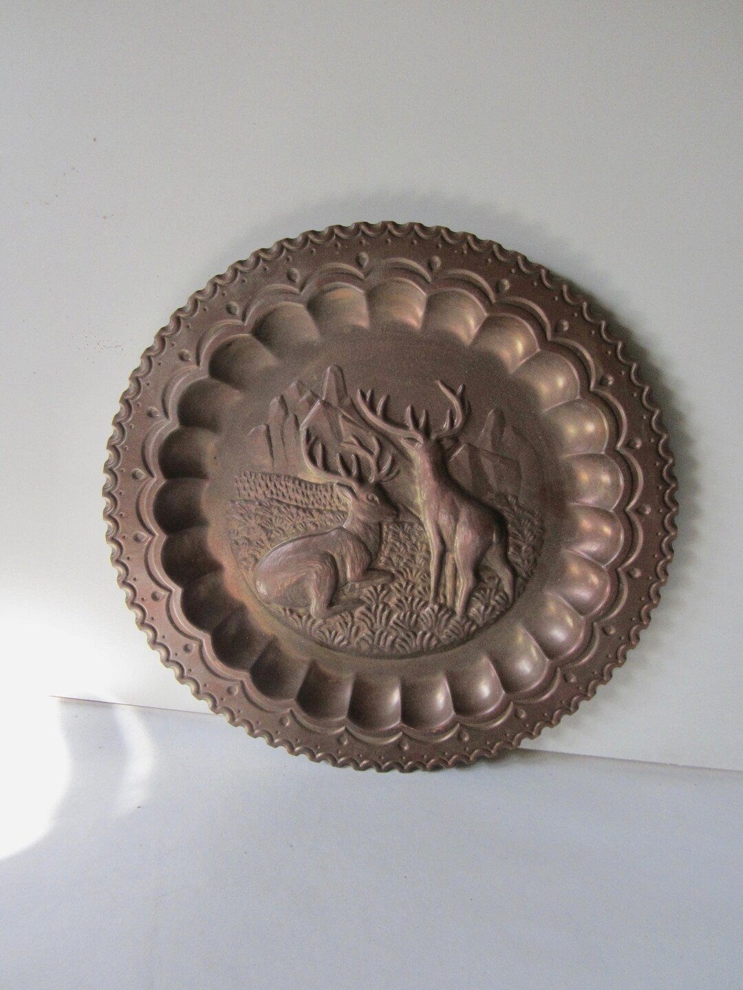 Vintage Deer Tray Ornate 3D Deer Wall Plaque Middle Eastern Hammered ...