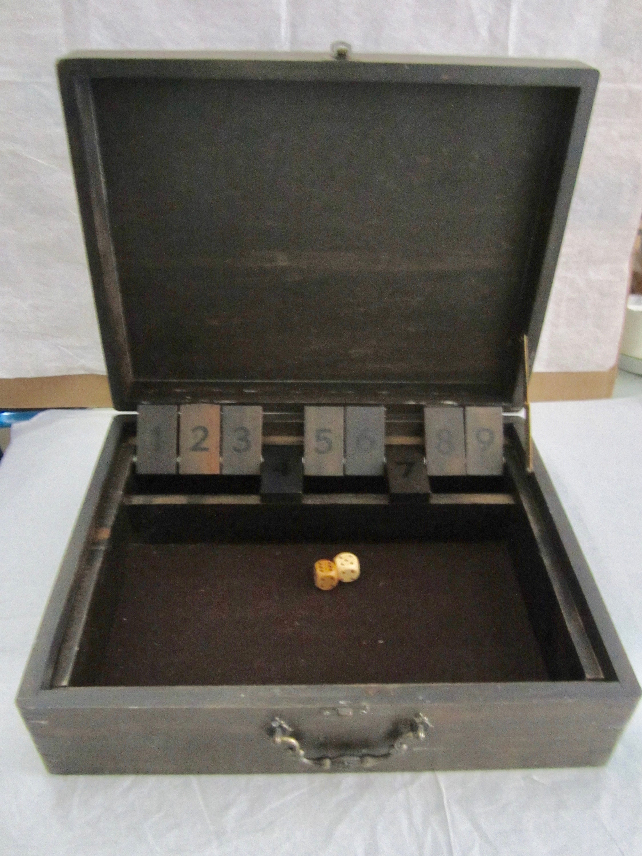 Vintage Shut the Box Game Board in Carrying Handled Wood Case W/ Latch ...