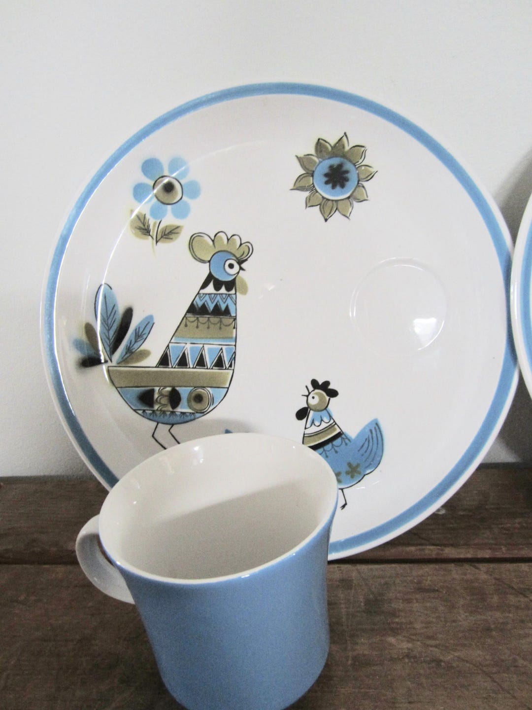 Vintage MCM Chicken Plate & Cup Set Rooster Dinner 1 Plate and Matching ...