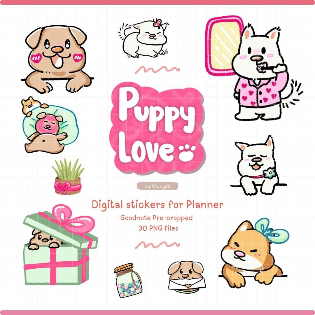 Digital Stickers for Planner, Puppy Love: Cute Dog Sticker, Valentine ...