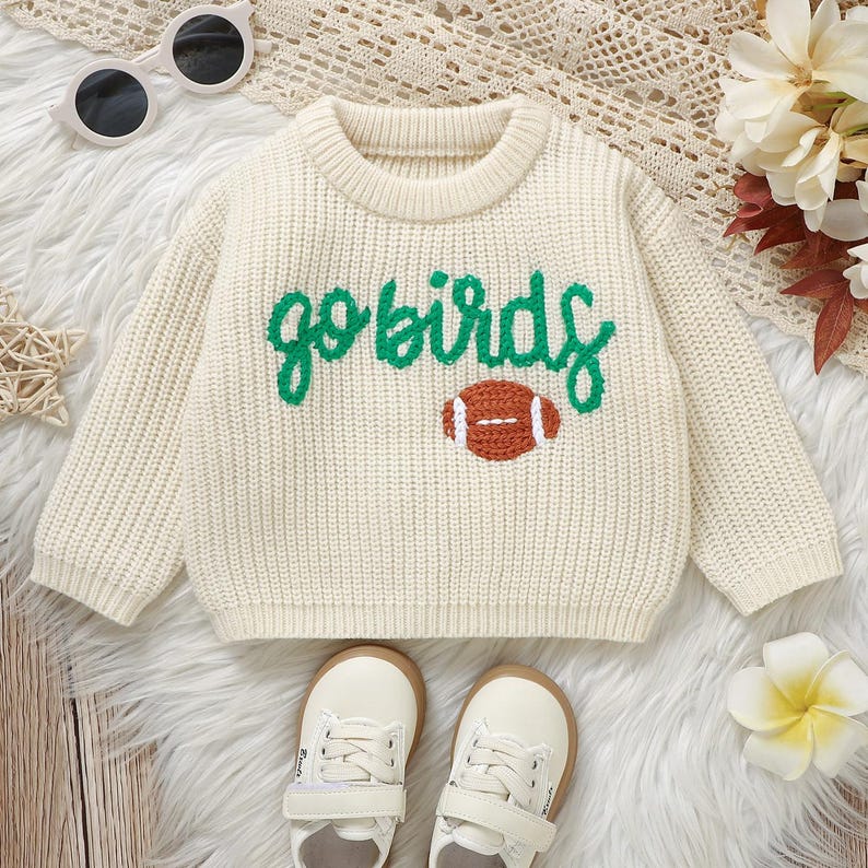 Custom Go Birds Eagles Sweater Kids 2025 | Hand Embroidered NFL ...