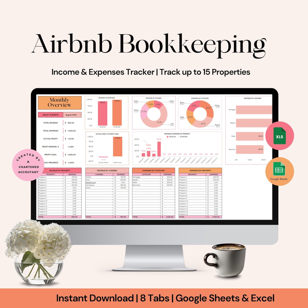 Airbnb Tracker Vacation Rental Property Bookkeeping, Airbnb Bookkeeping ...