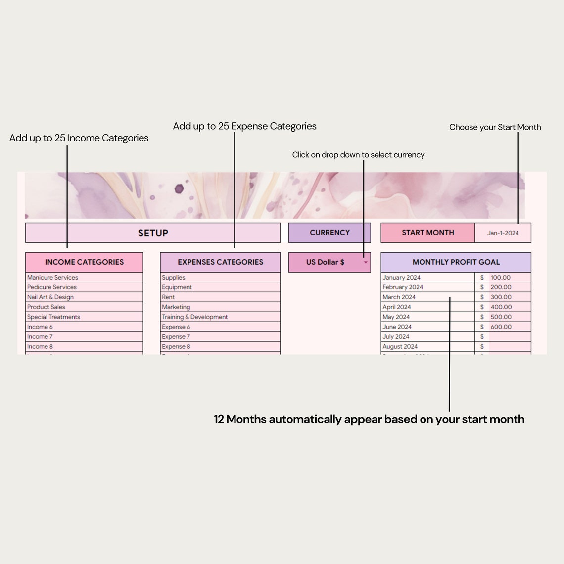 Easy Bookkeeping Spreadsheet for Nail Salon Business, Nail Tech ...