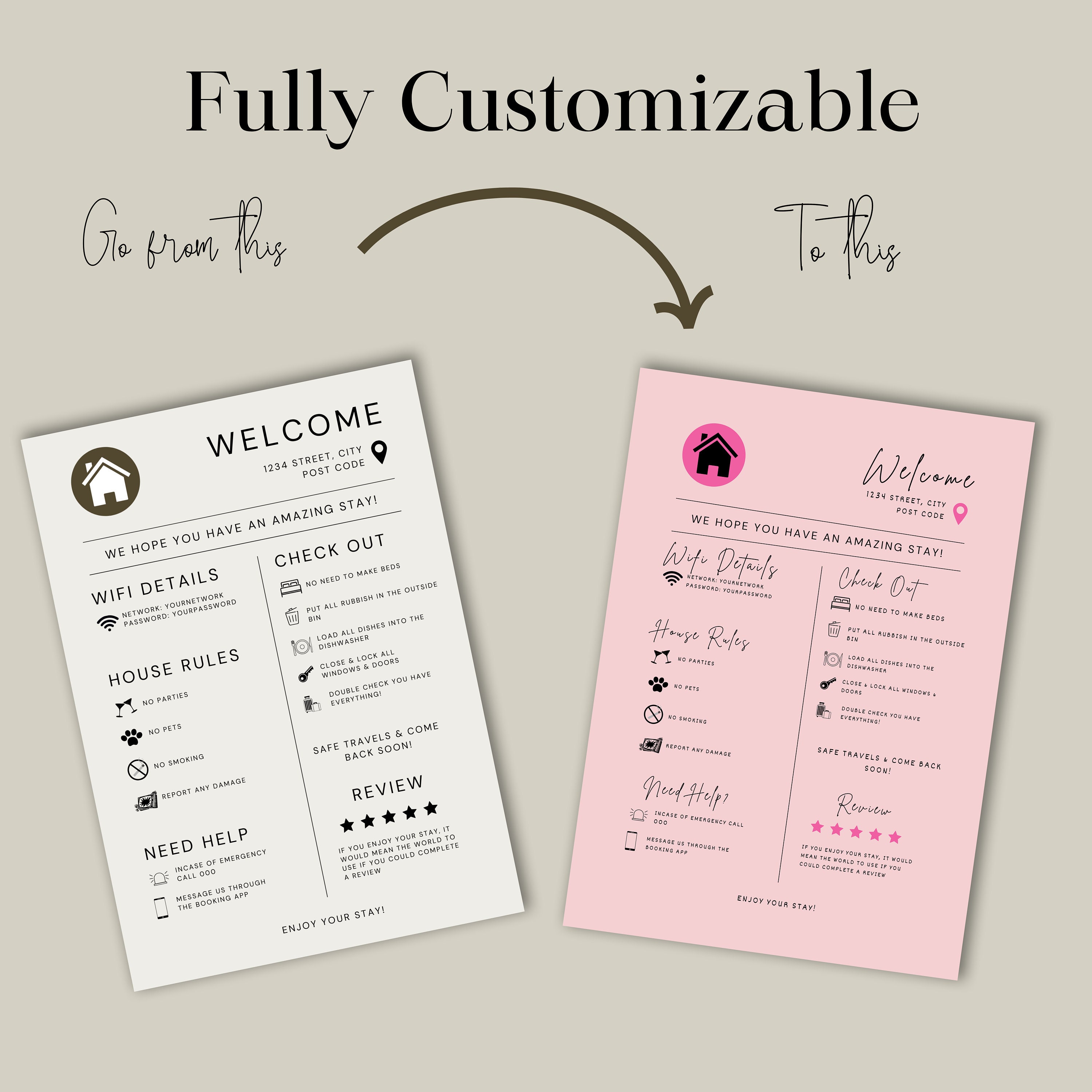 Airbnb Welcome Sign: House Rules, Wifi, Editable Template (printable ...
