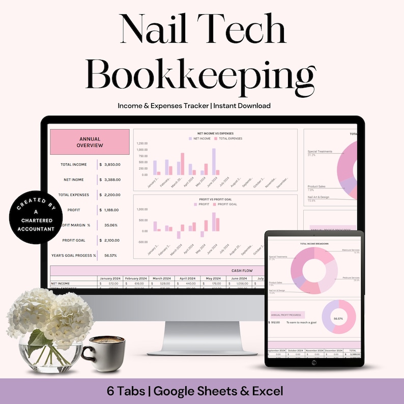 Easy Bookkeeping Spreadsheet for Nail Salon Business, Nail Tech Bookkeeping Excel, Nail Salon ...