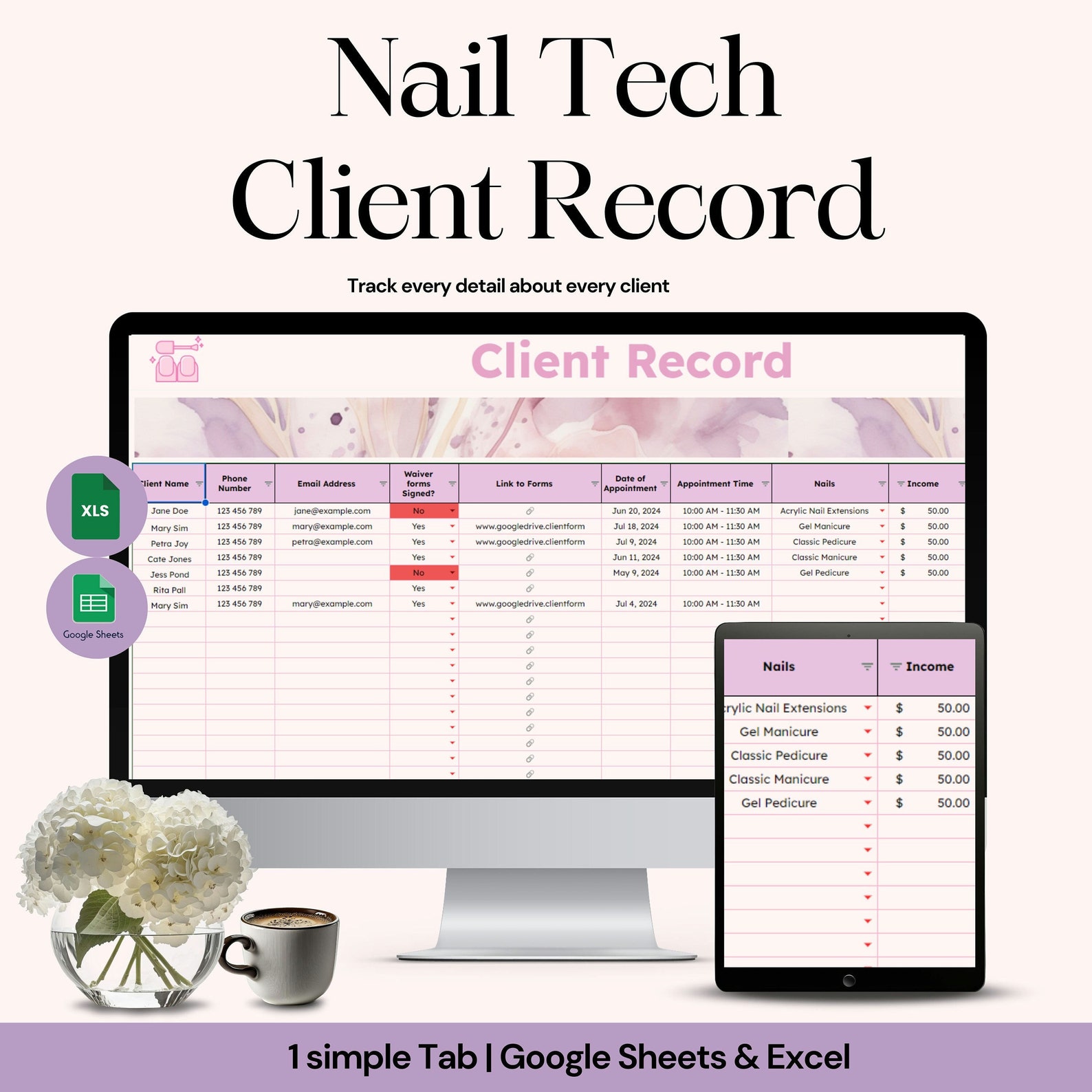 Nail Technician Record Book, Nail Salon Spreadsheet, Client Record Book ...