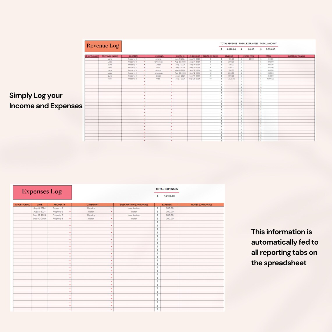 Airbnb Tracker Vacation Rental Property Bookkeeping, Airbnb Bookkeeping ...