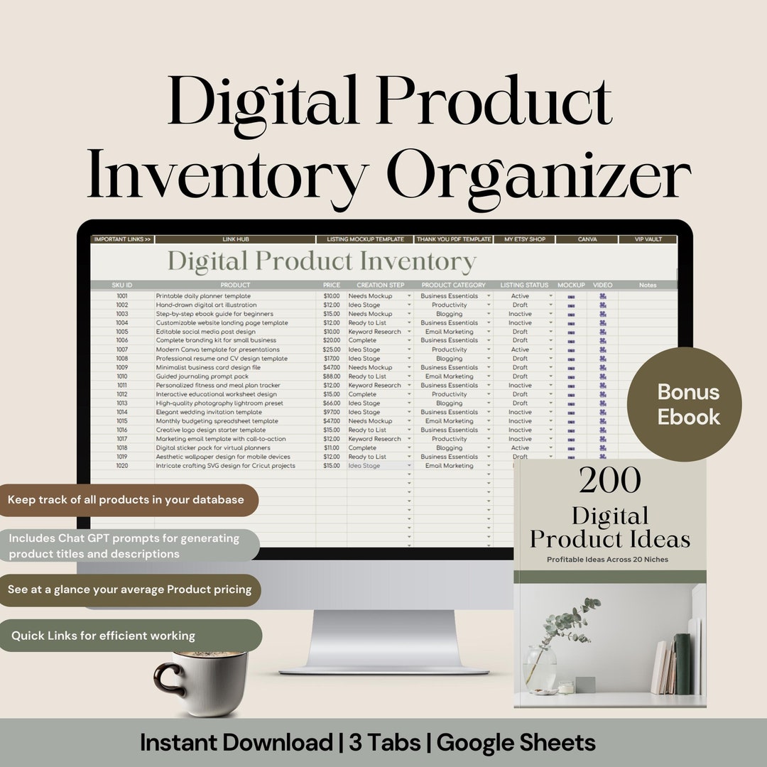 Digital Product Inventory Organizer: Google Sheets Planner (digital ...