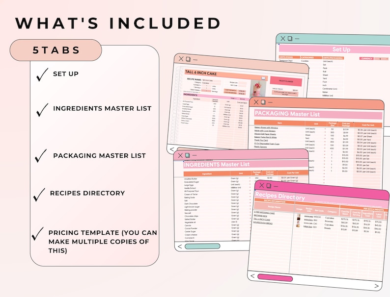 Recipe Cost Calculator, Profit Calculator Spreadsheet, Bakery Pricing ...