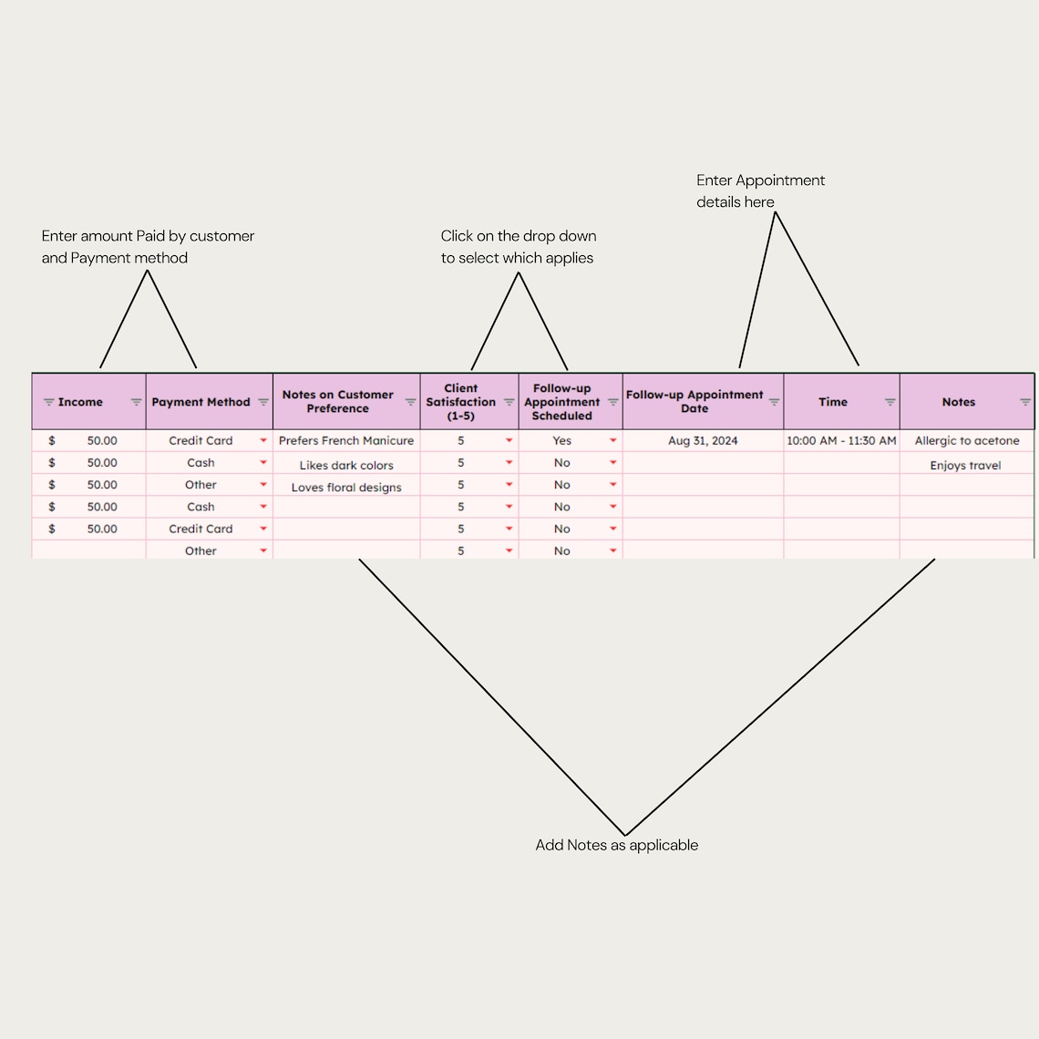 Nail Technician Record Book, Nail Salon Spreadsheet, Client Record Book ...