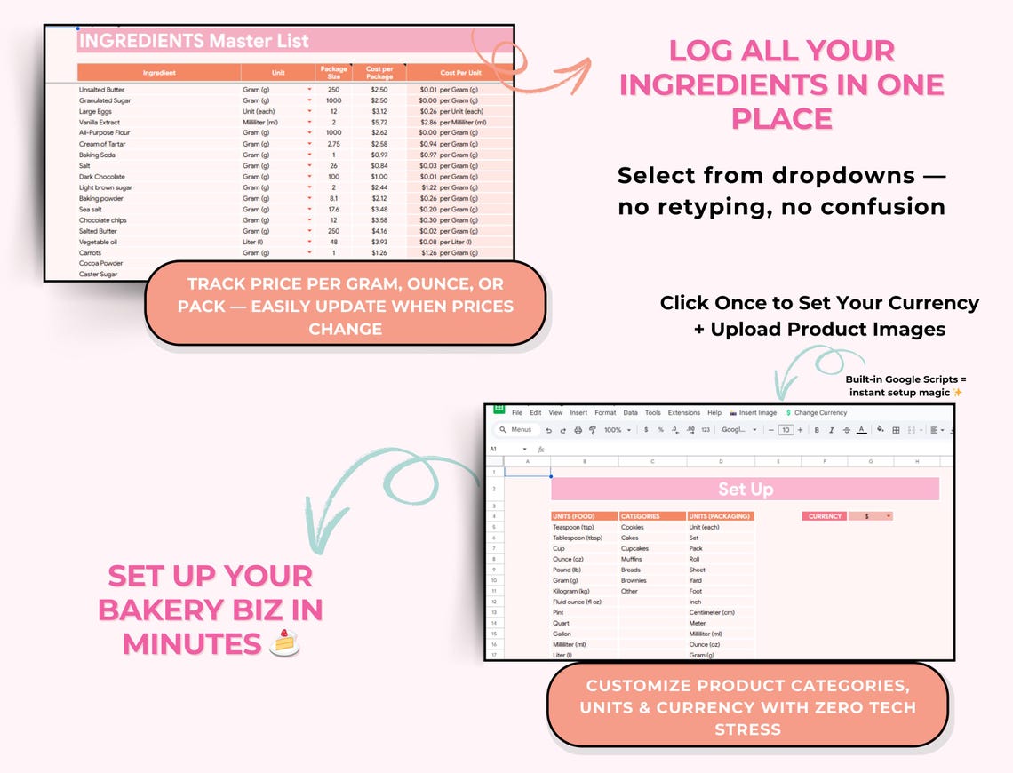 Recipe Cost Calculator, Profit Calculator Spreadsheet, Bakery Pricing ...